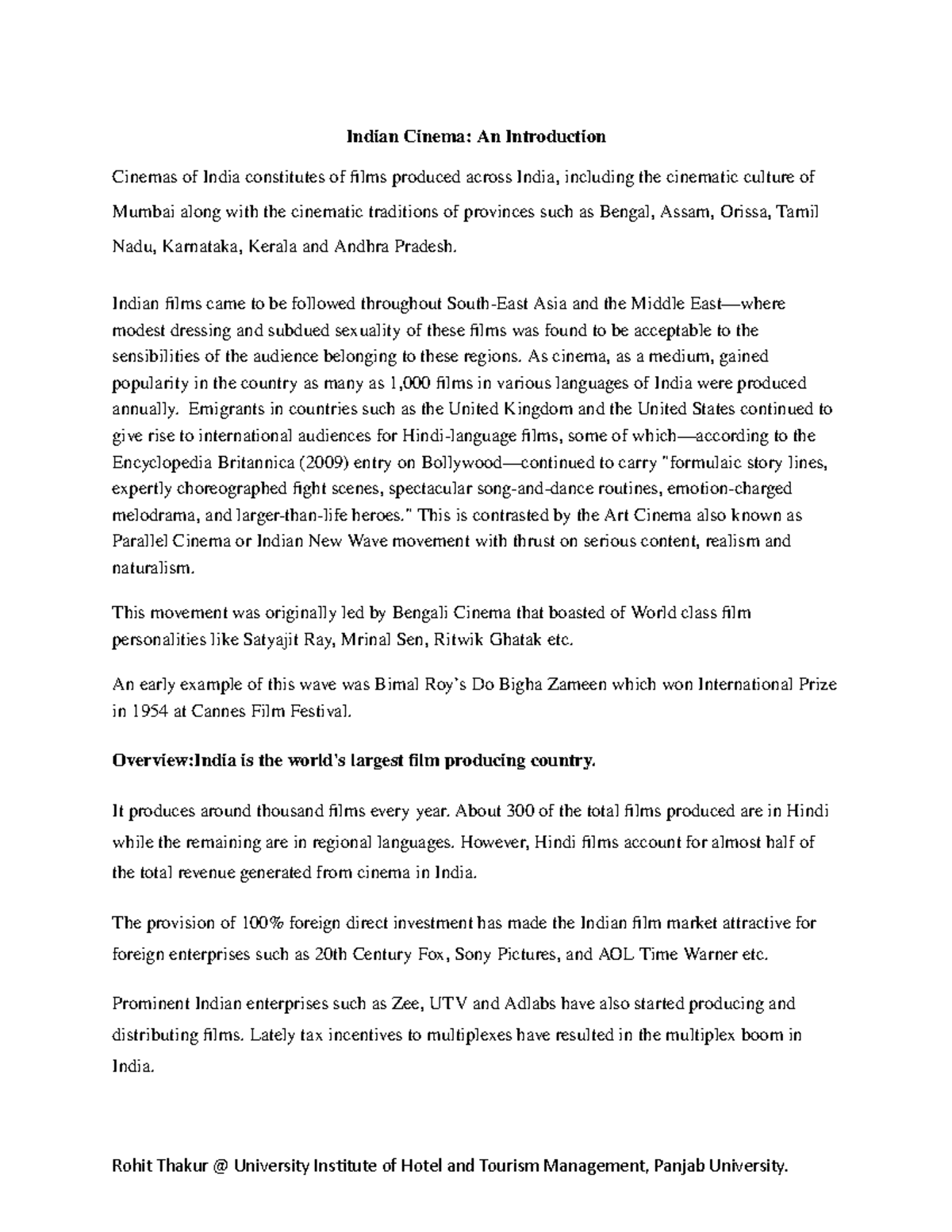 Indian Cinema a beautiful one - Indian Cinema: An Introduction Cinemas ...