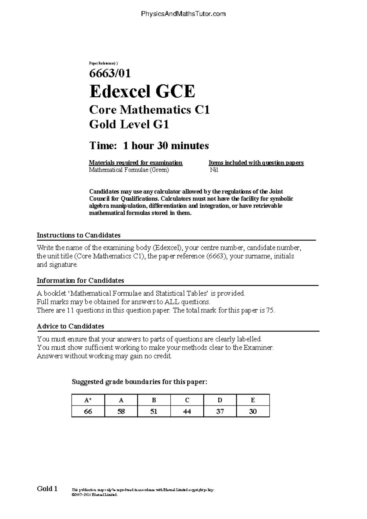11 Gold 1 - C1 Edexcel - Old Questions - Gold 1 This publication may only be reproduced in - Studocu