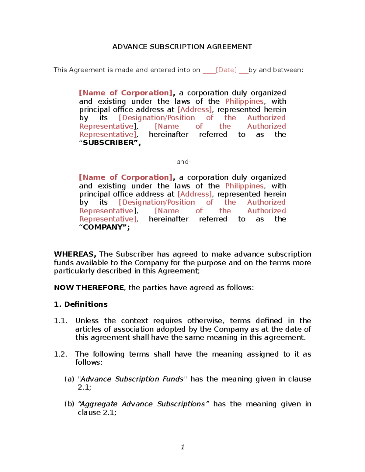 My Legal Whiz - Advance Subscription Agreement - ADVANCE SUBSCRIPTION ...