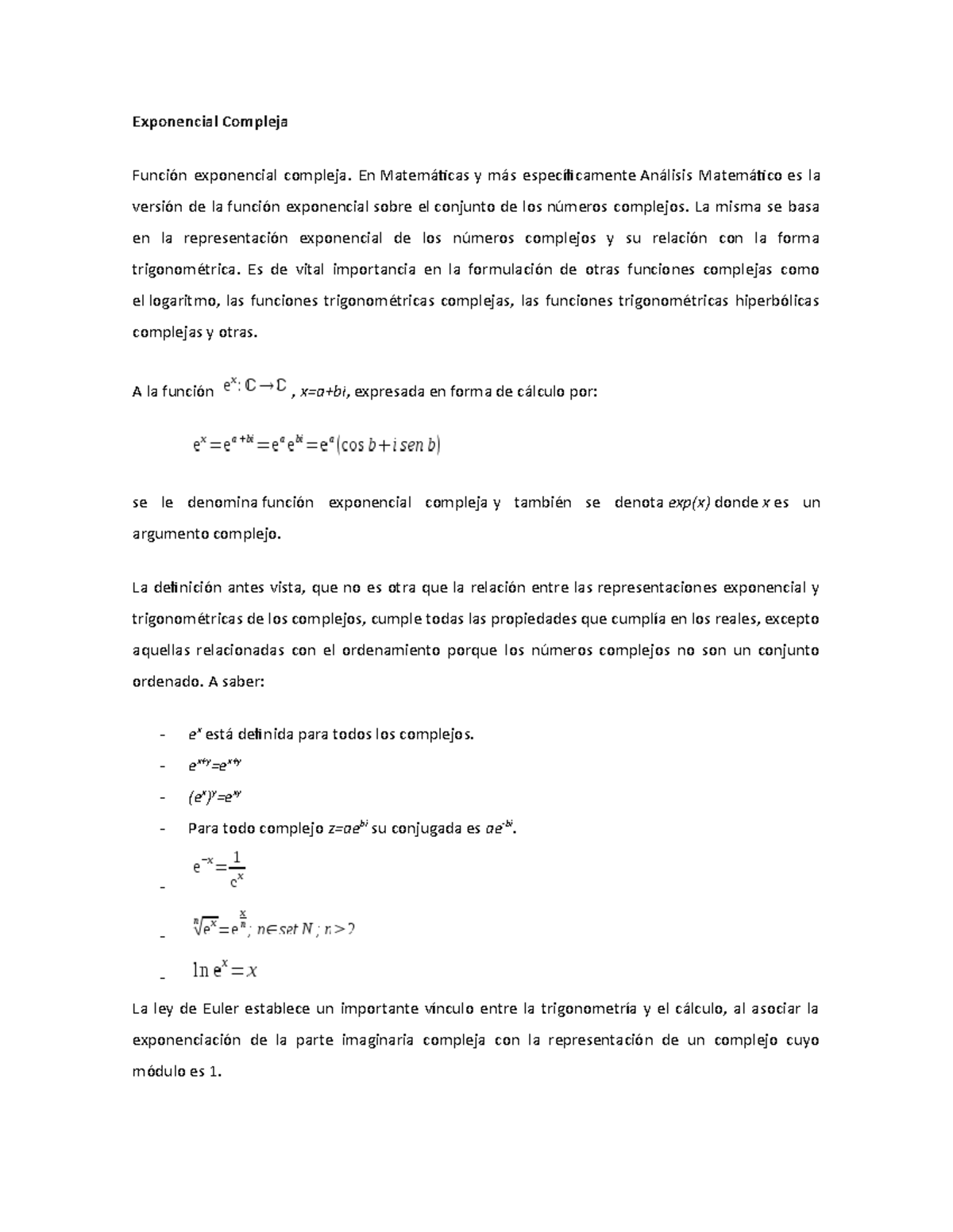 Exponencial Compleja – Euler - Exponencial Compleja Función exponencial ...