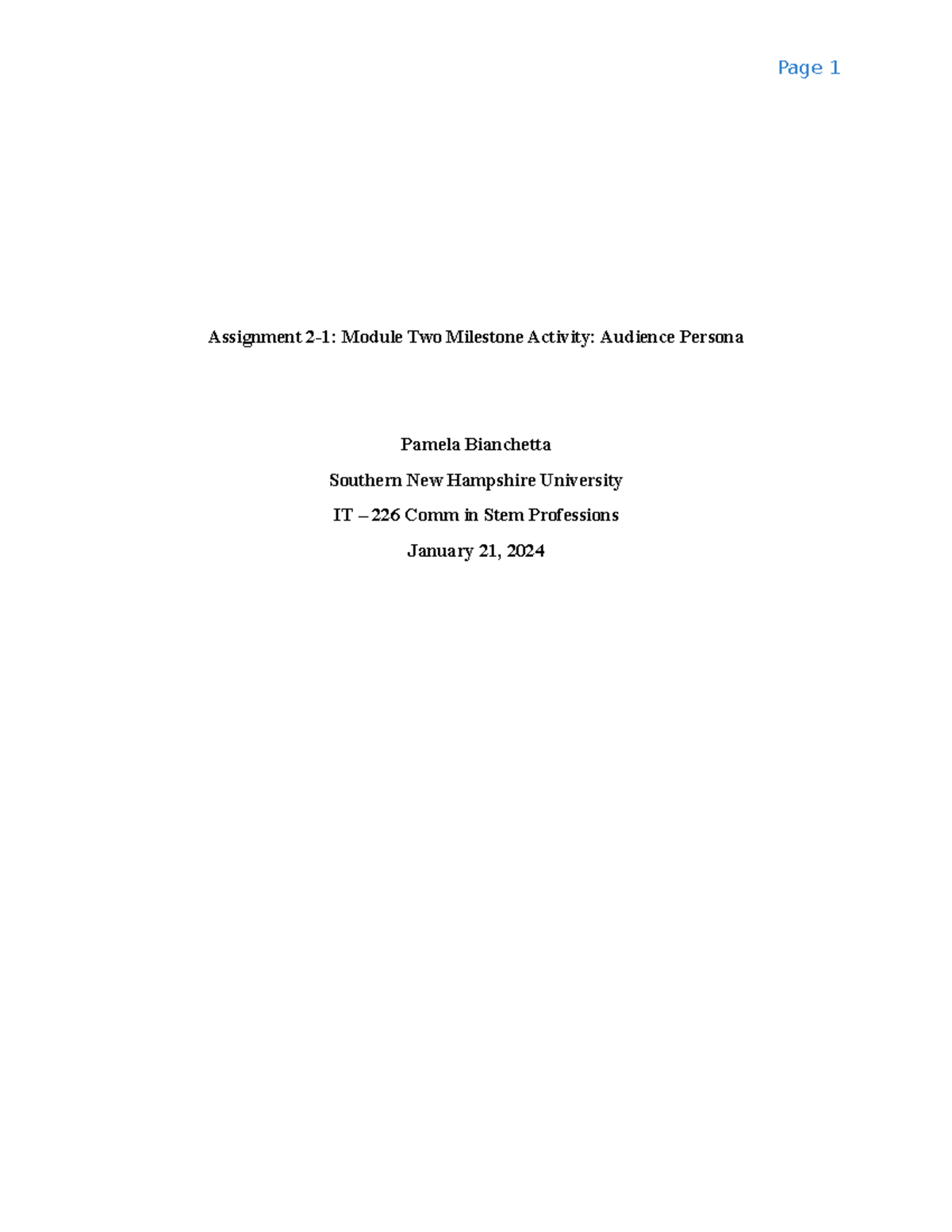 IT 226 Module 2 Activity - Assignment 2-1: Module Two Milestone ...