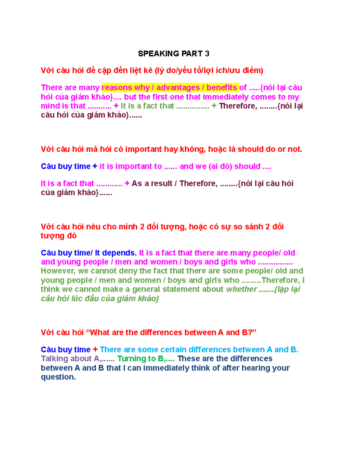 Speaking PART 3 - SPEAKING PART 3 Vơꄁi c愃Ȁu h漃ऀi đê cạꄂp đ Ān liẹ뤂t ke ...