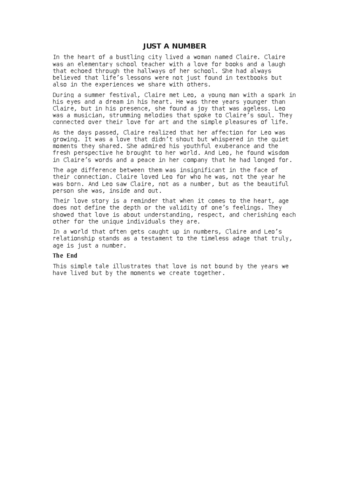 Essay entitled just a number - JUST A NUMBER In the heart of a bustling ...