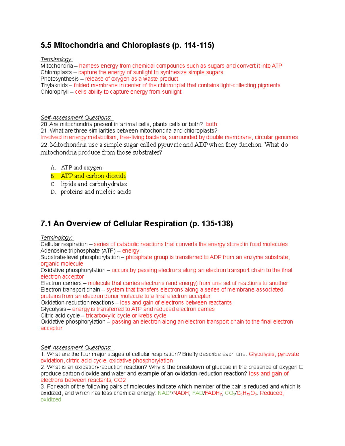 Chap. 5.5 7.1 7.2 reading Guides - 5 Mitochondria and Chloroplasts (p ...