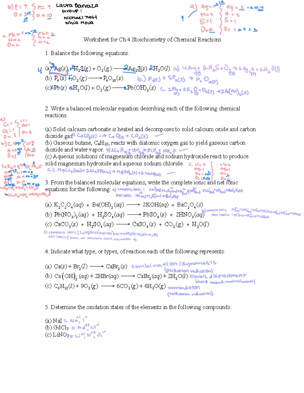 Worksheet+A+for+Ch - Worksheet - Worksheet for Ch Stoichiometry of ...
