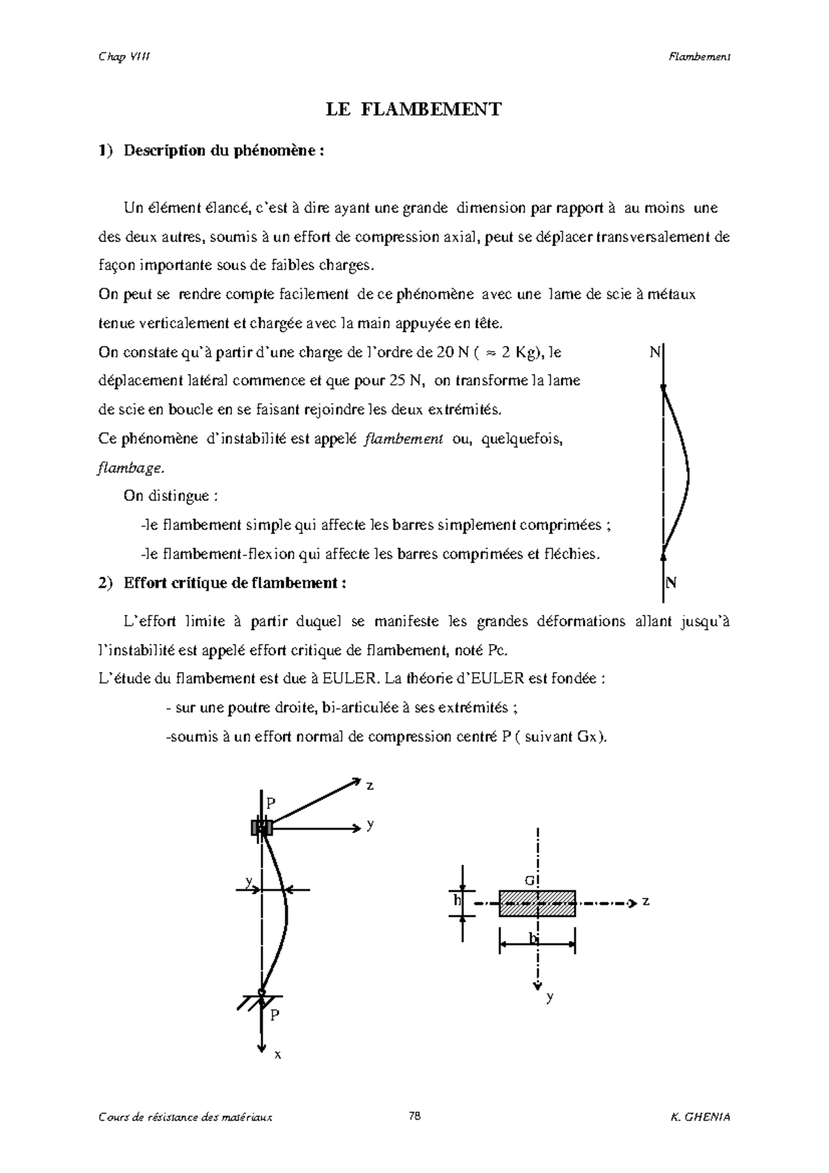 Chapitre 8-Flambement - 1) Description du phénomène : Un élément élancé ...
