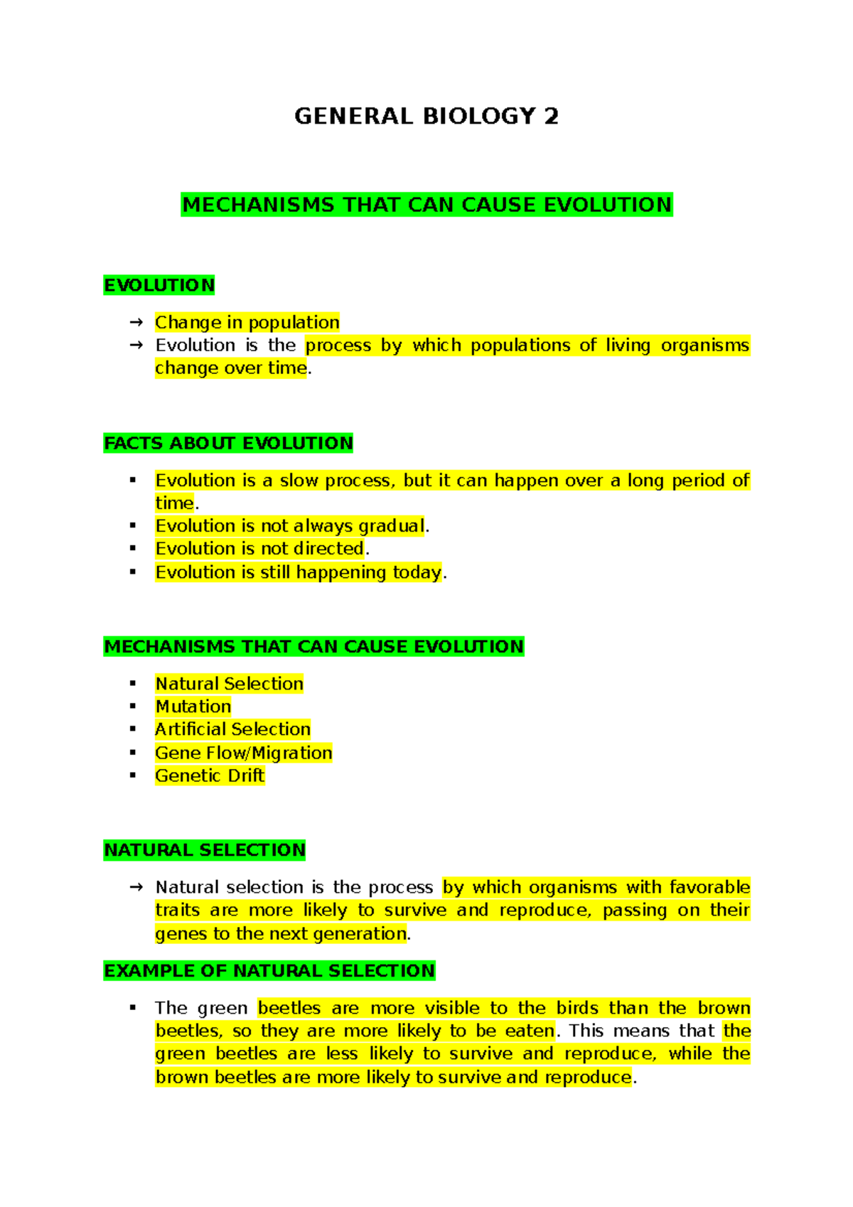 General Biology 2 ( Mechanisms THAT CAN Cause Evolution) - GENERAL ...