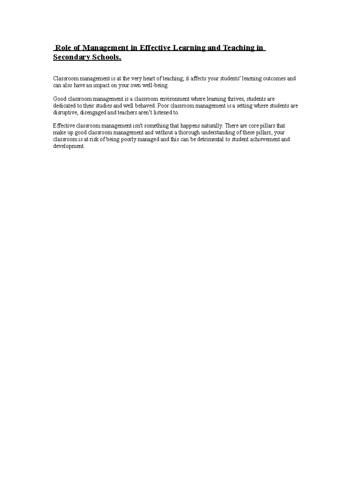 Role of Management in Effective Learning and Teac - Classroom ...