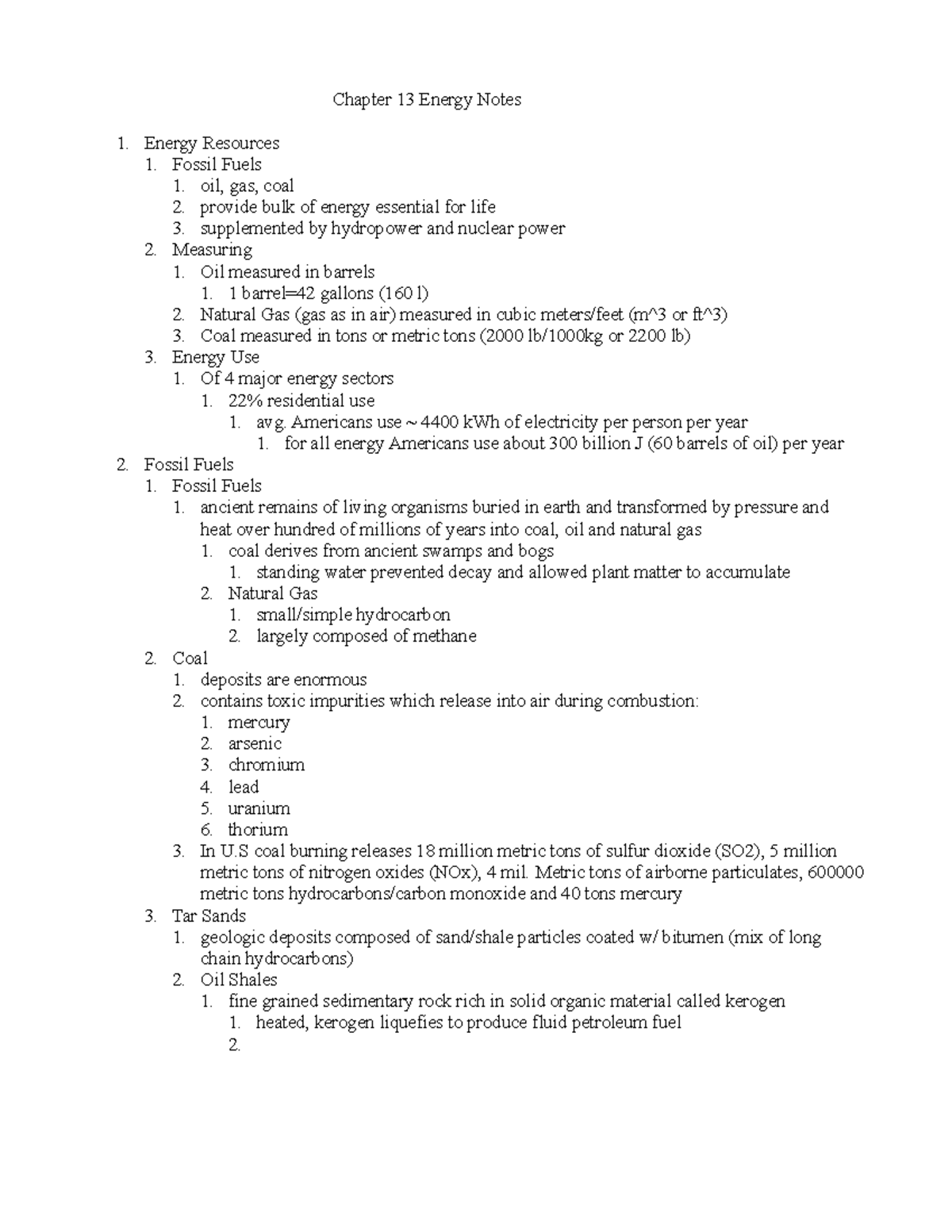 Chapter 13 Energy Notes - Chapter 13 Energy Notes 1. Energy Resources 1 ...