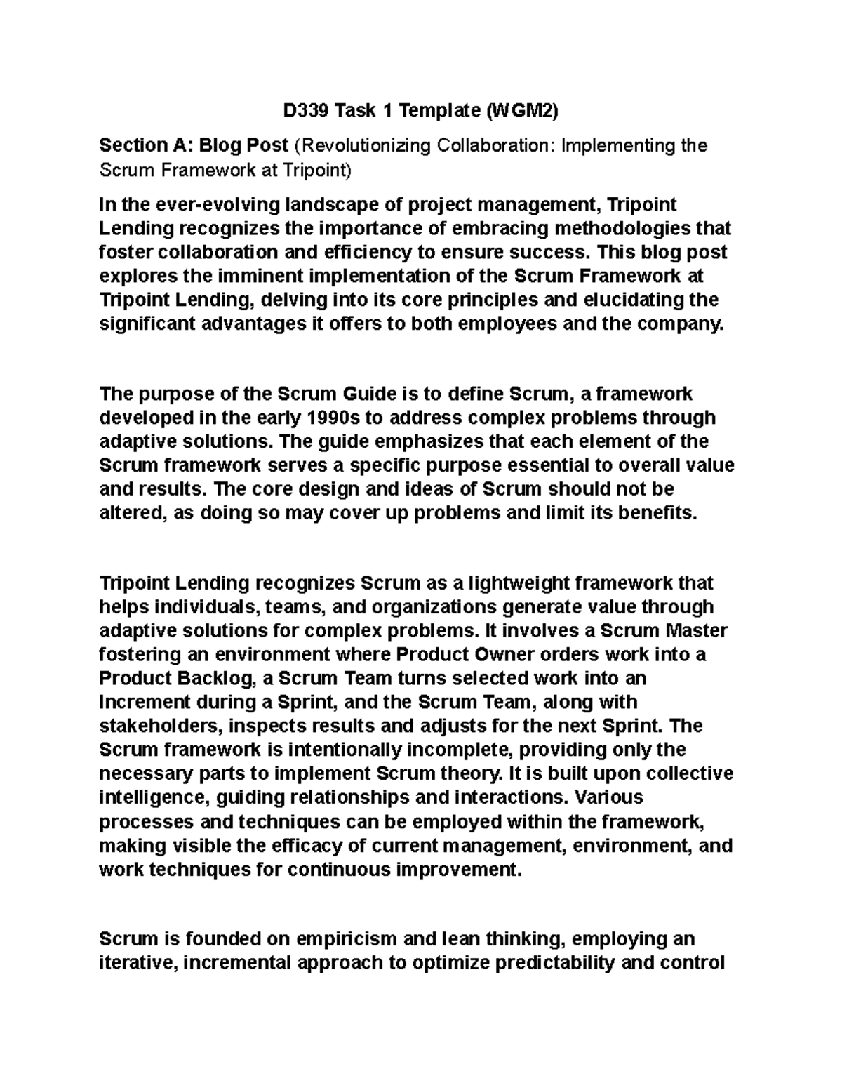 D339 Task 1 Tousif anwar - D339 Task 1 Template (WGM2) Section A: Blog ...
