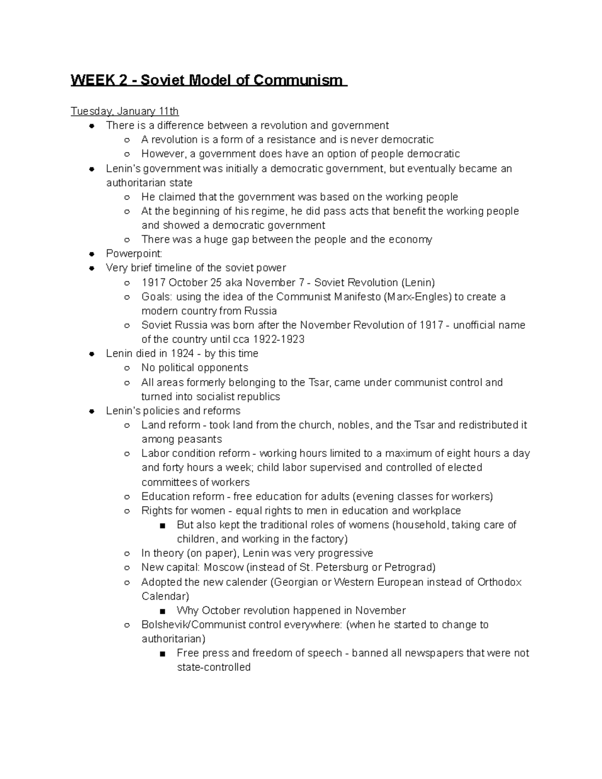 WEEK 2 - Spring 2022 - WEEK 2 - Soviet Model of Communism Tuesday ...