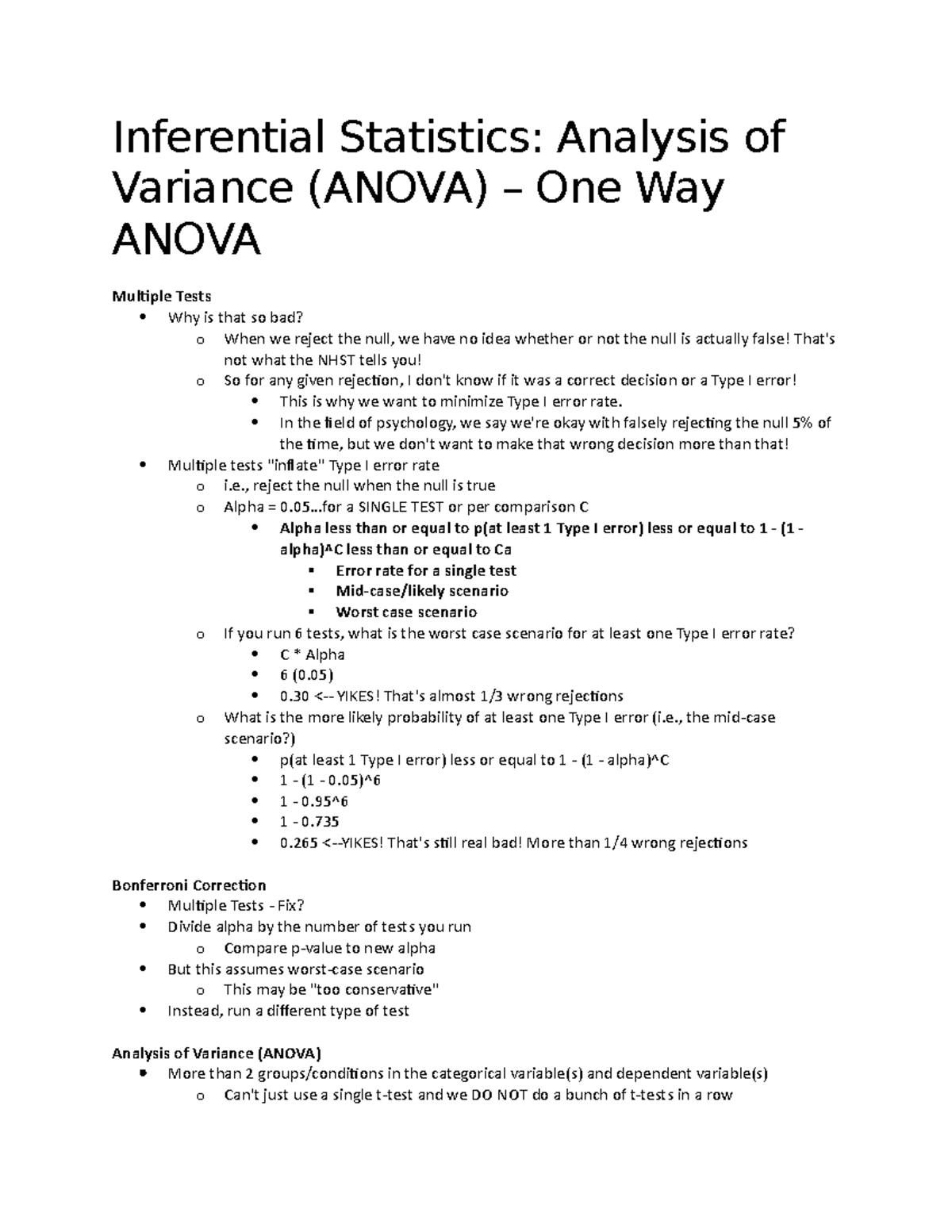 10. Inferential Statistics. Analysis of Variance ( Anova) – One Way ...