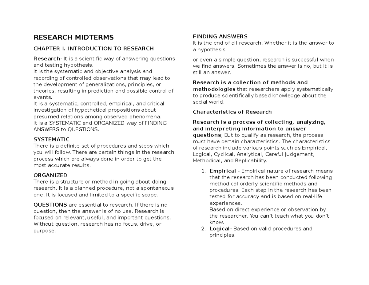 Research Midterms - RESEARCH MIDTERMS CHAPTER I. INTRODUCTION TO ...