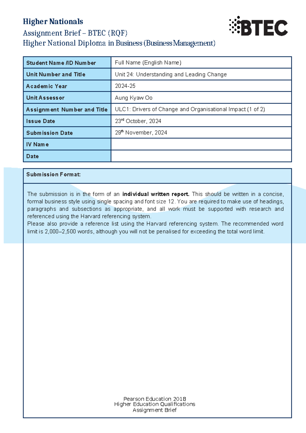 Unit 24 ULC #1 of 2 Assignment Brief - Higher Nationals Assignment ...