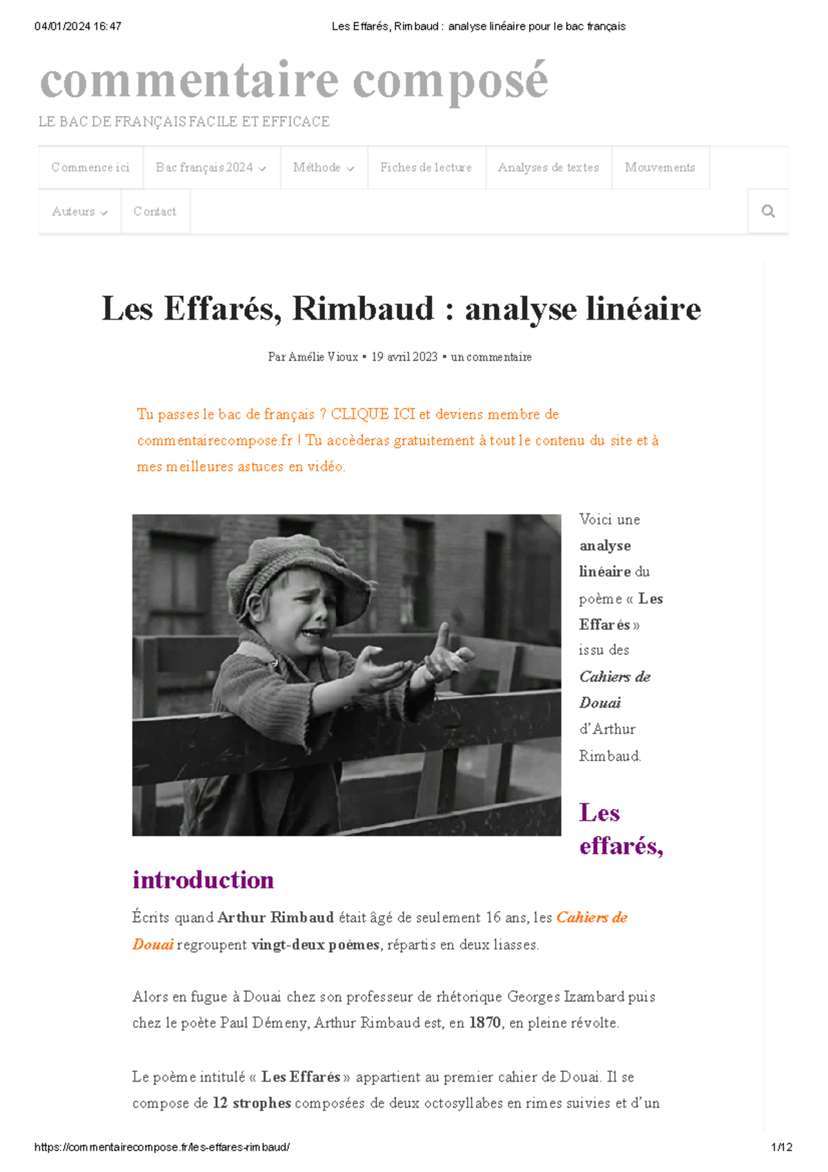 Les Effarés Rimbaud analyse linéaire - Les Effarés, Rimbaud : analyse ...