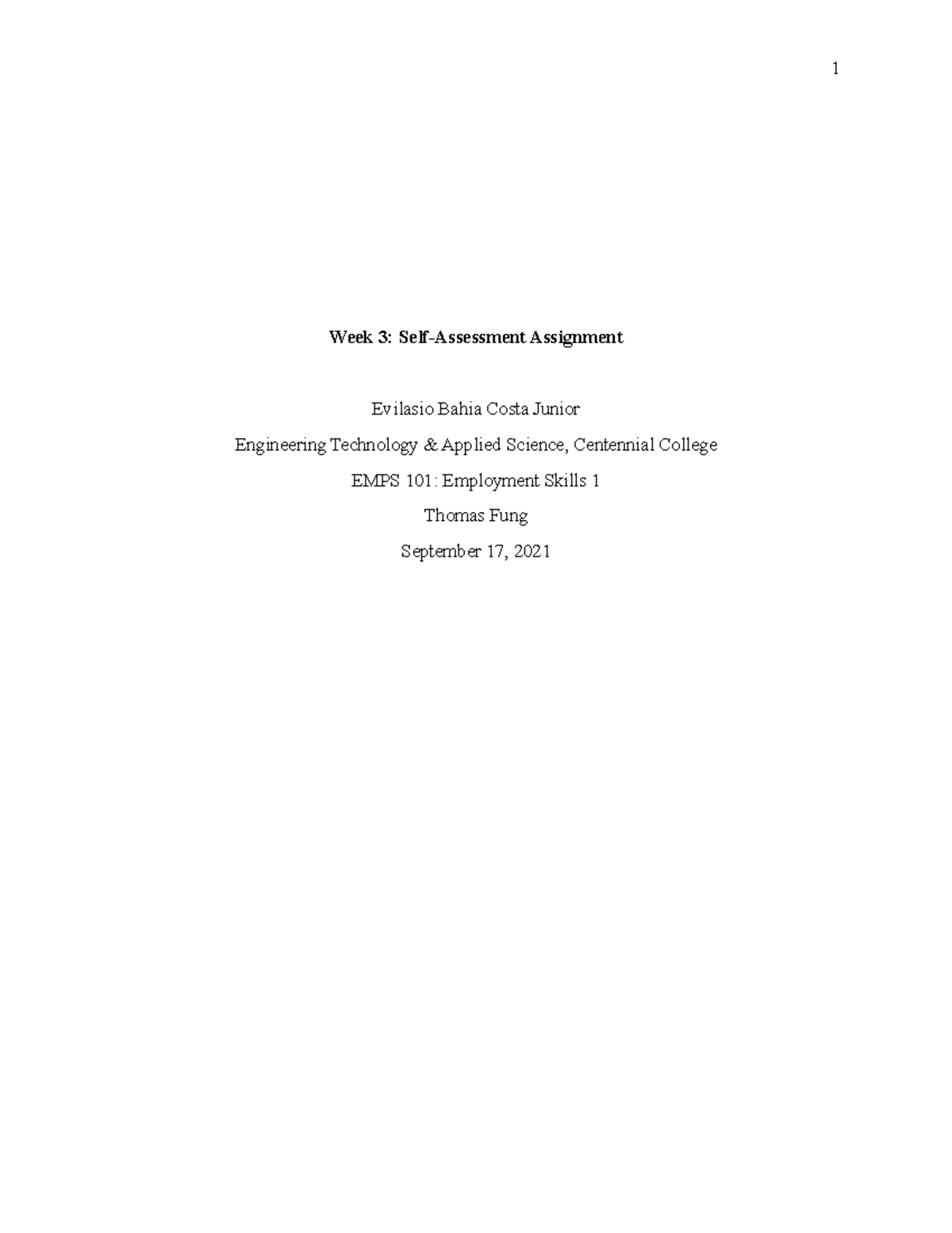 EMPS 101 - Week 3 - Self-Assessment Assignment 1 - Week 3: Self ...