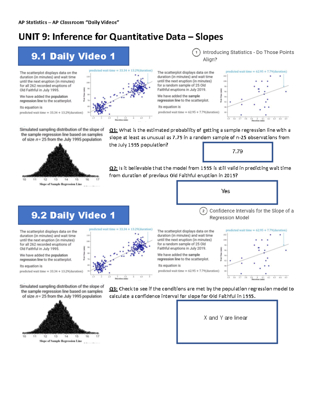 AP Daily Unit 9 Video Handout - AP Statistics – AP Classroom “Daily ...