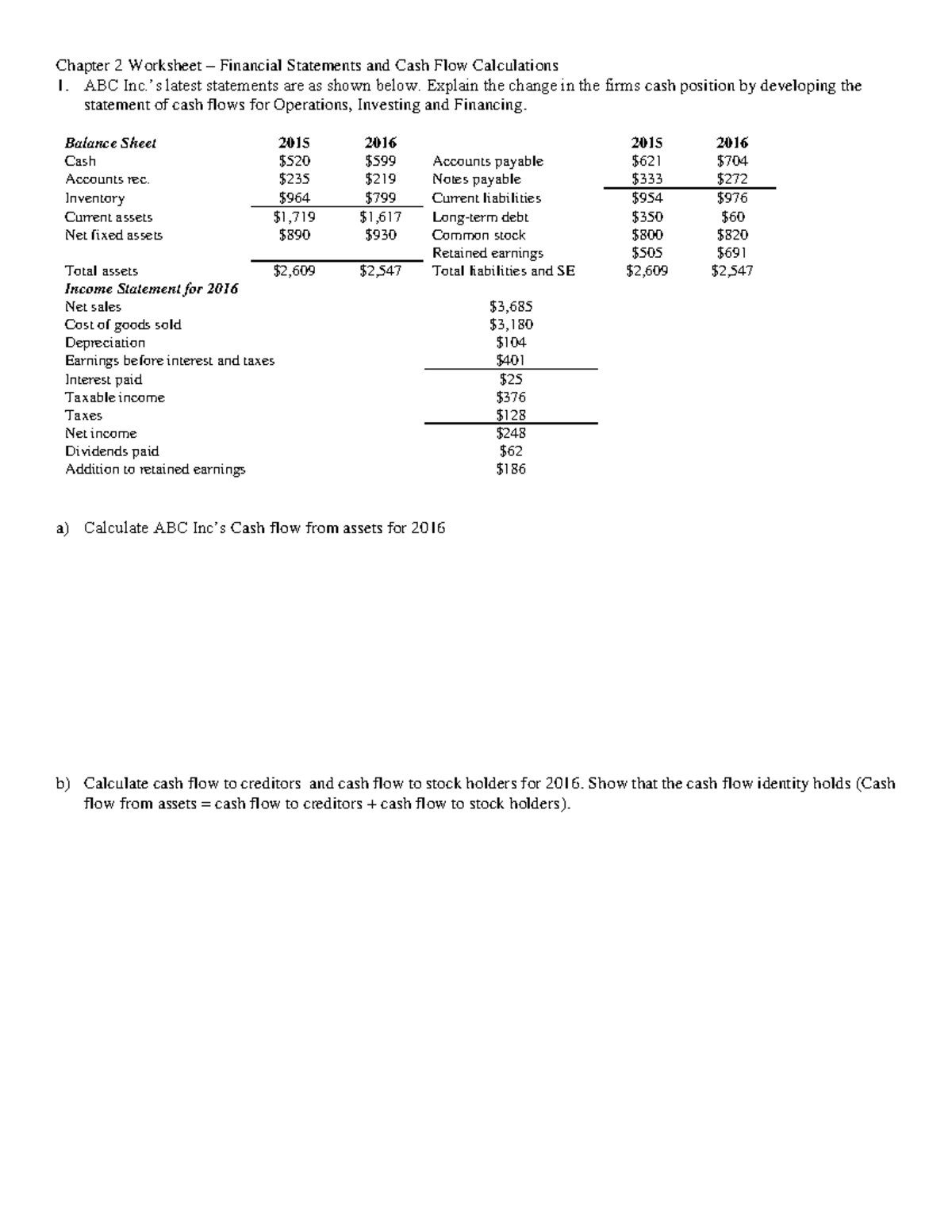 Worksheet - chapter 2 - Lecture - Chapter 2 Worksheet – Financial ...