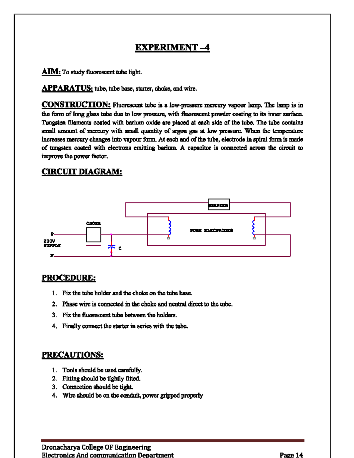 Tube light - Basic Electrical And Electronics Engineering - Studocu