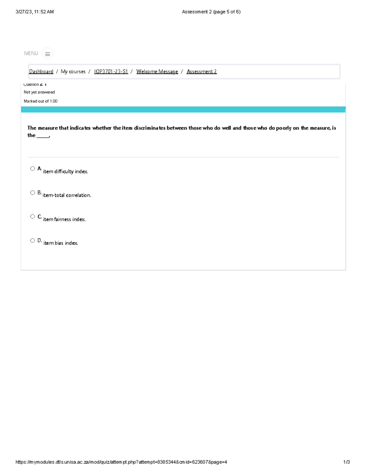 IOP 3701 Assessment 2 (page 5 of 6) - 3/27/23, 11:52 AM Assessment 2 ...