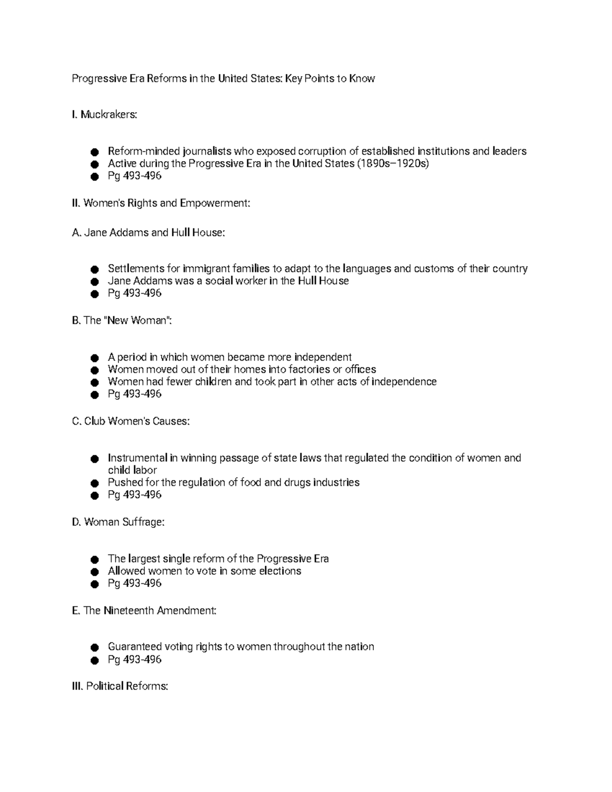 Note 2 - Progressive Era Reforms in the United States: Key Points to ...