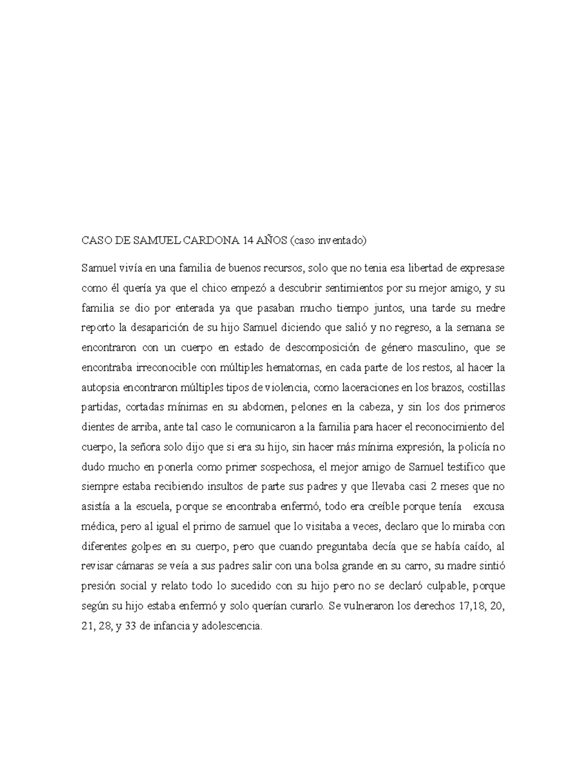 CASO DE Samuel Cardona 14 AÑOS - CASO DE SAMUEL CARDONA 14 AÑOS (caso ...