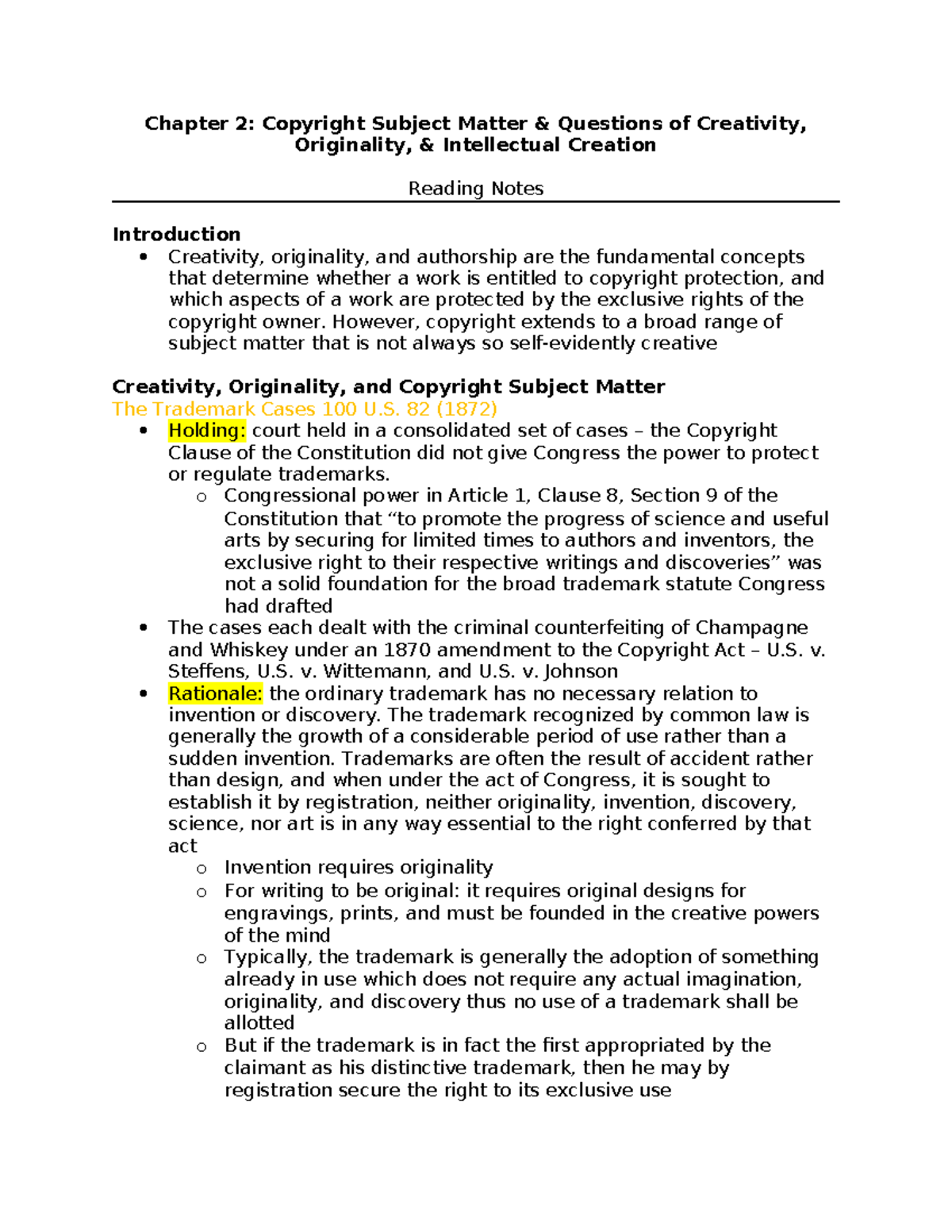 CH2 reading notes - Chapter 2: Copyright Subject Matter & Questions of ...
