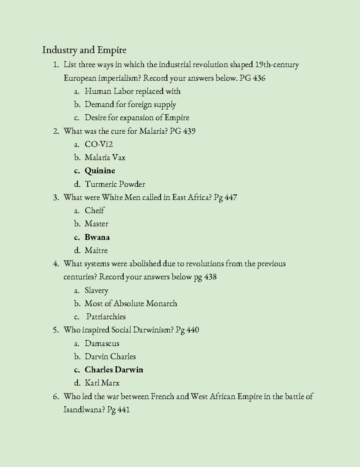 Answer key - asdfg - Industry and Empire List three ways in which the ...