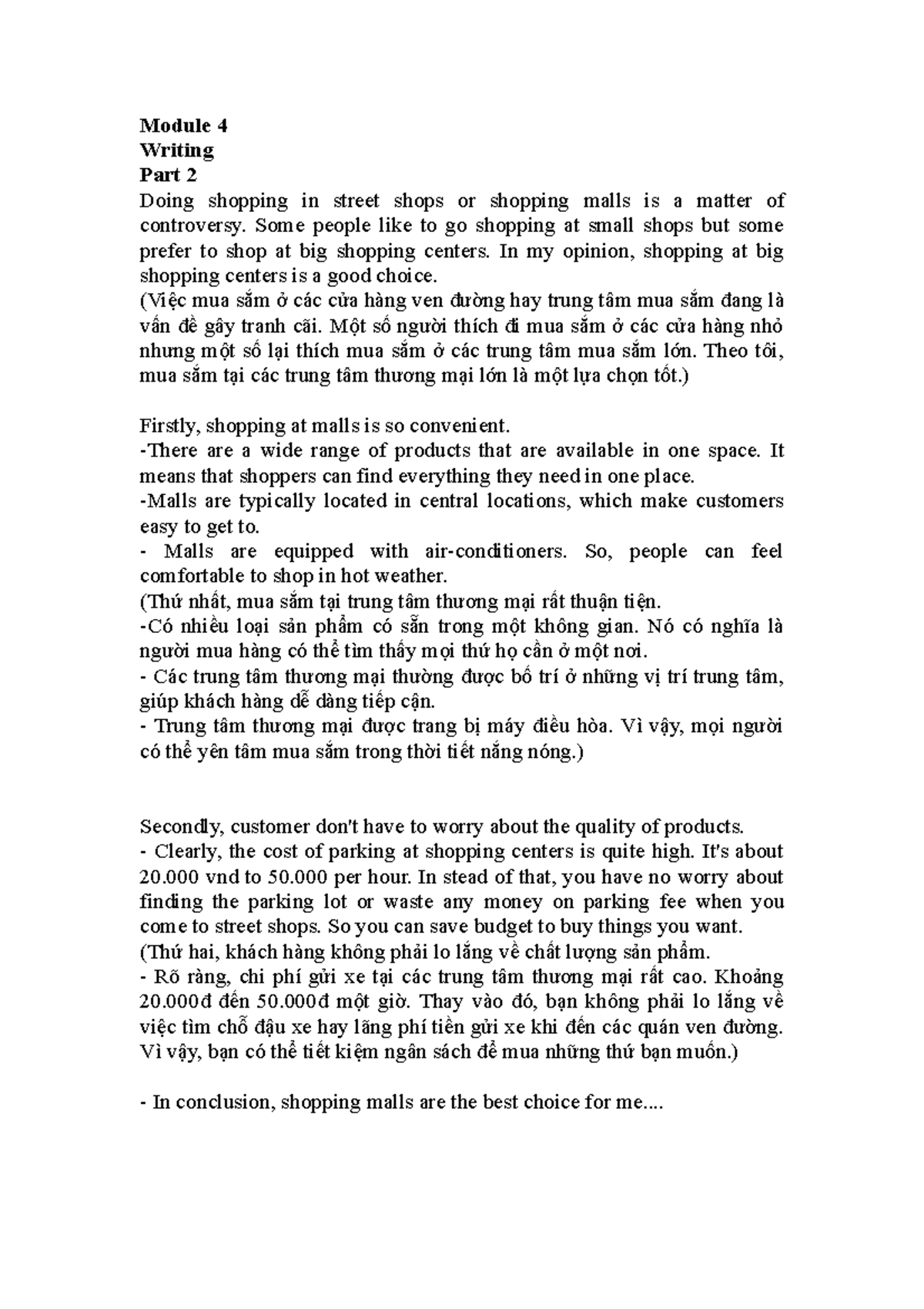 M4 - module 4 tiếng anh b1 - Module 4 Writing Part 2 Doing shopping in street shops or shopping ...