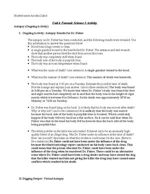 Unit 7 Forensic Science 1 Activity - Student Name Anosha Zahid Unit 7 ...