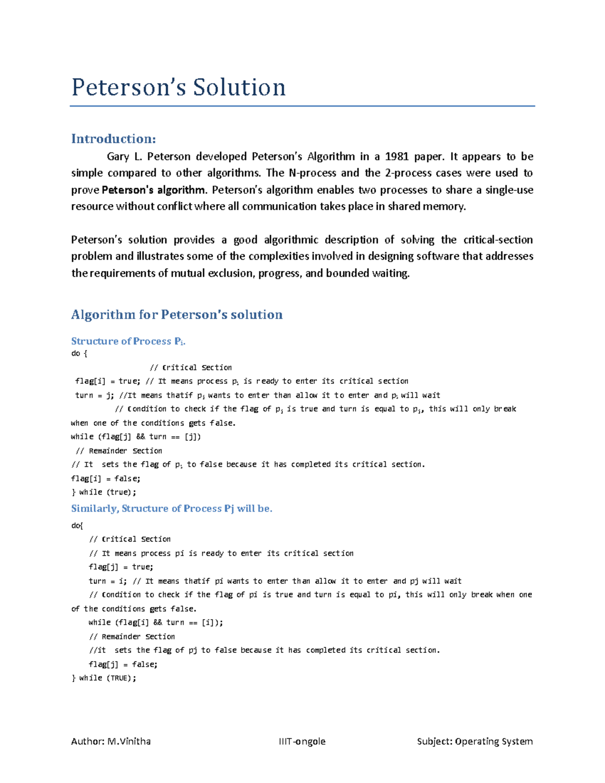 3.2 Peterson's solution - Author: M IIIT-ongole Subject: Operating ...