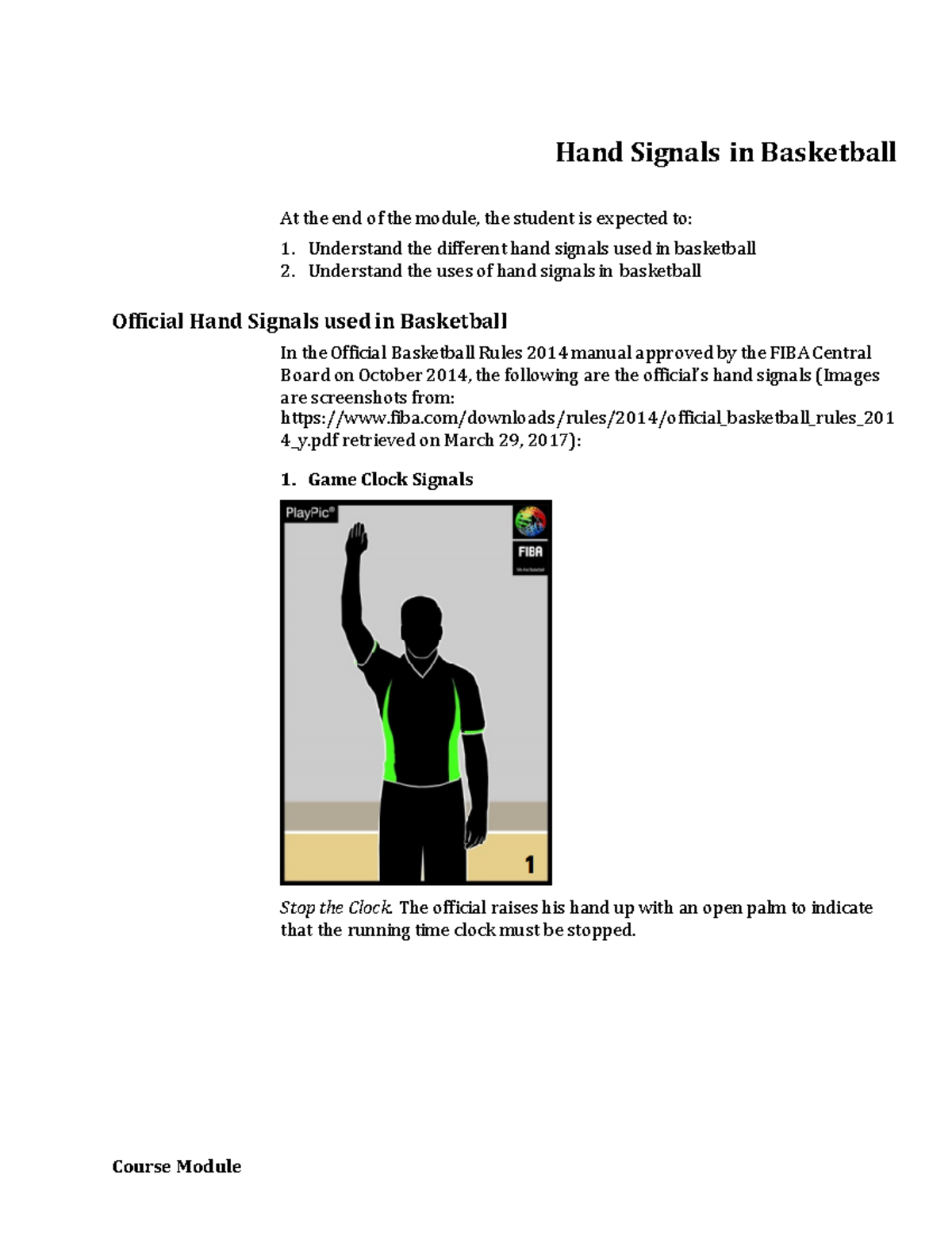 W7-Module Hand Signals in Basketball - Literatura - MSU - Studocu