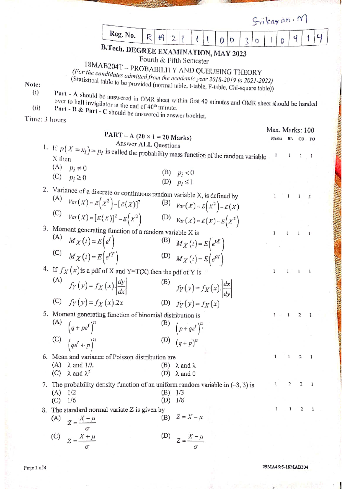 18MAB204T -May23 - Discrete Mathematics for Engineers - Studocu