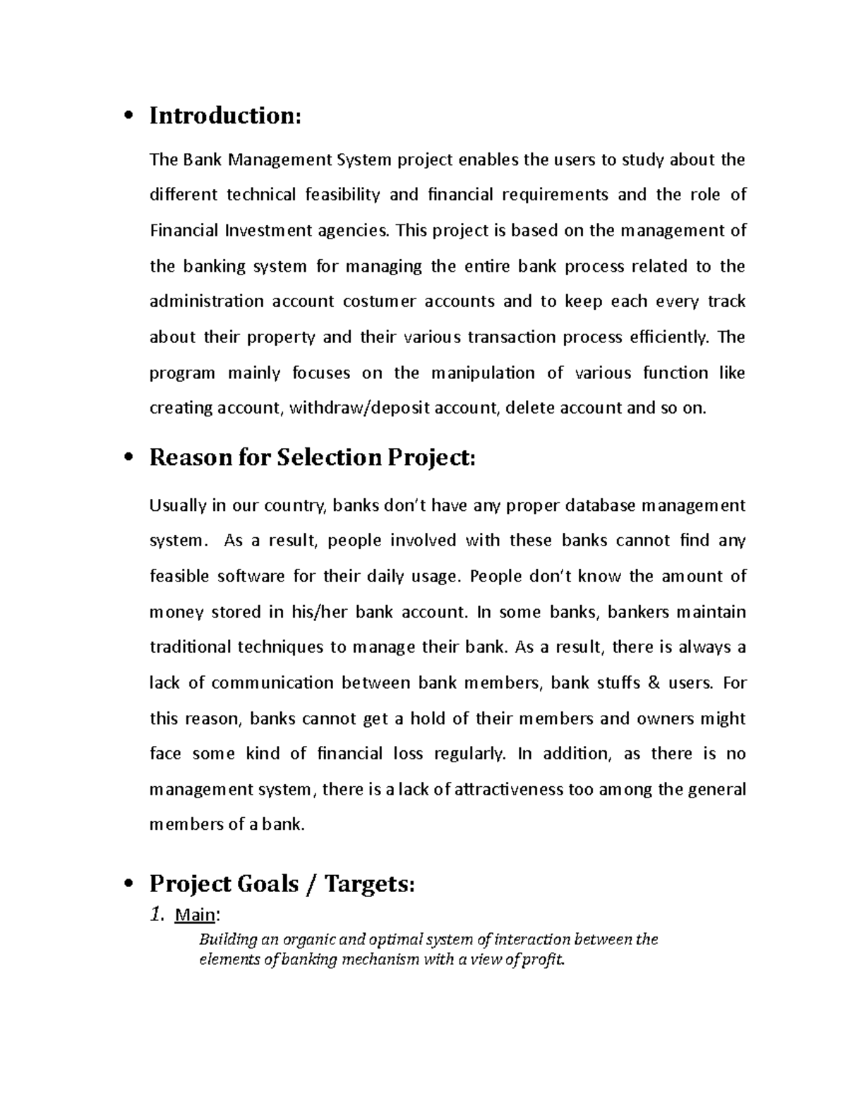 Report - nothing - Introduction: The Bank Management System project ...