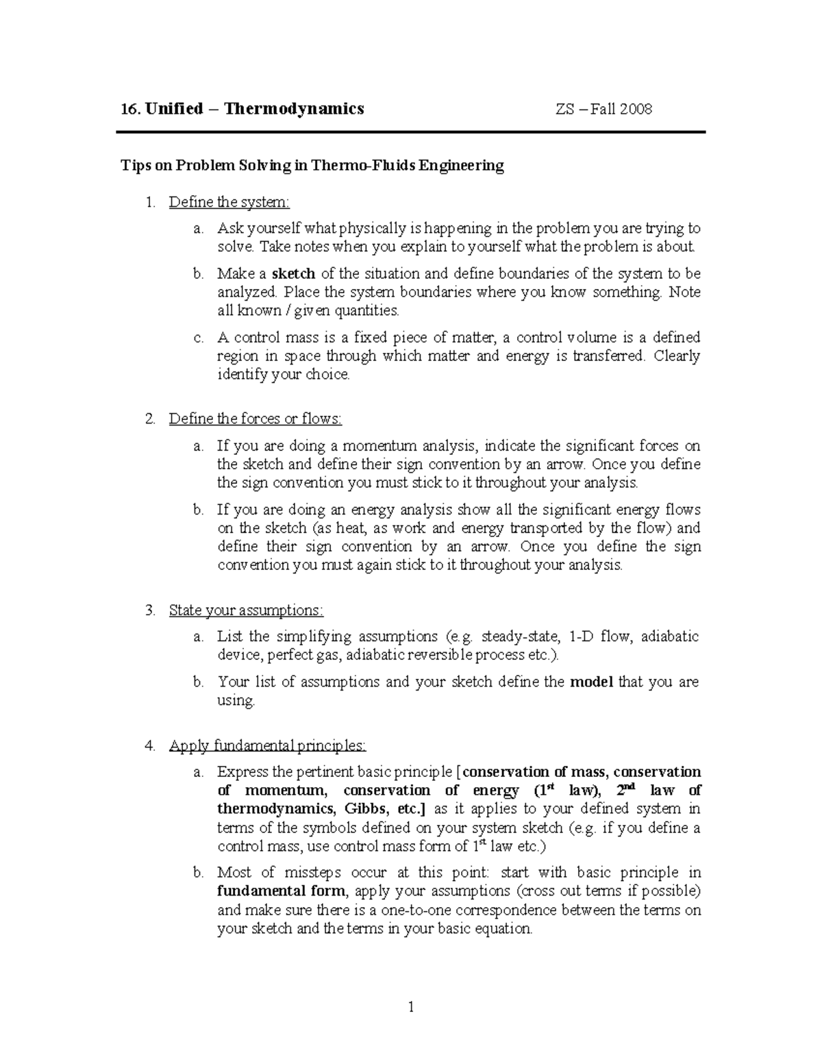Handout-problem solving - 1 16. Unified – Thermodynamics ZS – Fall 2008 ...