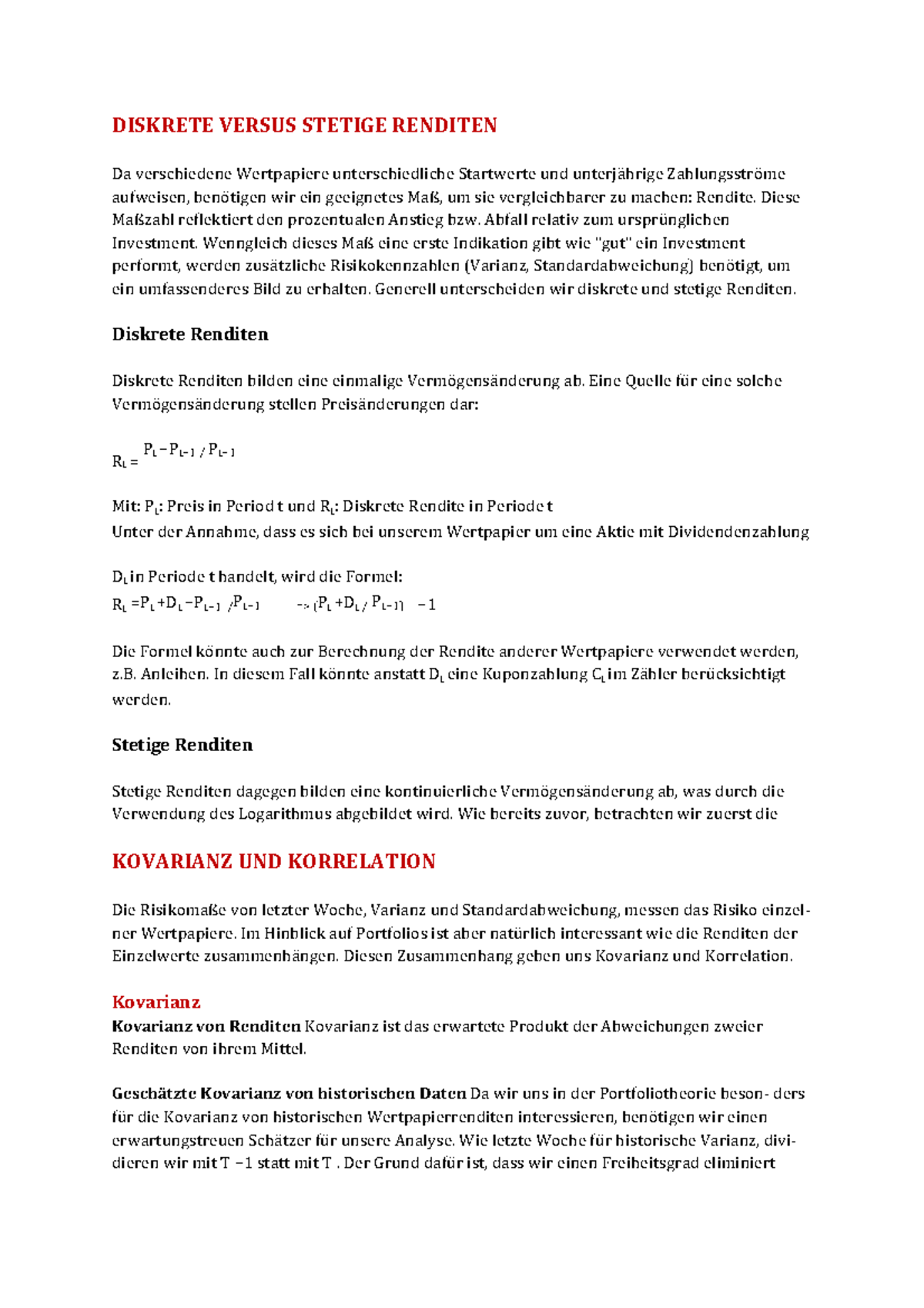 Diskrete Versus Stetige Renditen - DISKRETE VERSUS STETIGE RENDITEN Da ...
