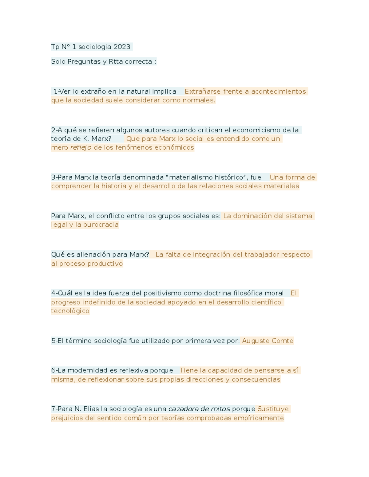 Socio TP1 solo pregunta y rtta correcta - Tp N° 1 sociologia 2023 Solo Preguntas y Rtta correcta ...