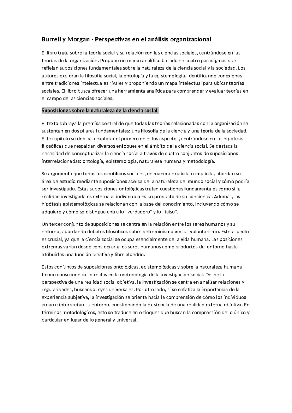 Burrell y Morgan - Resumen del texto, como ayuda para preparar exámenes ...