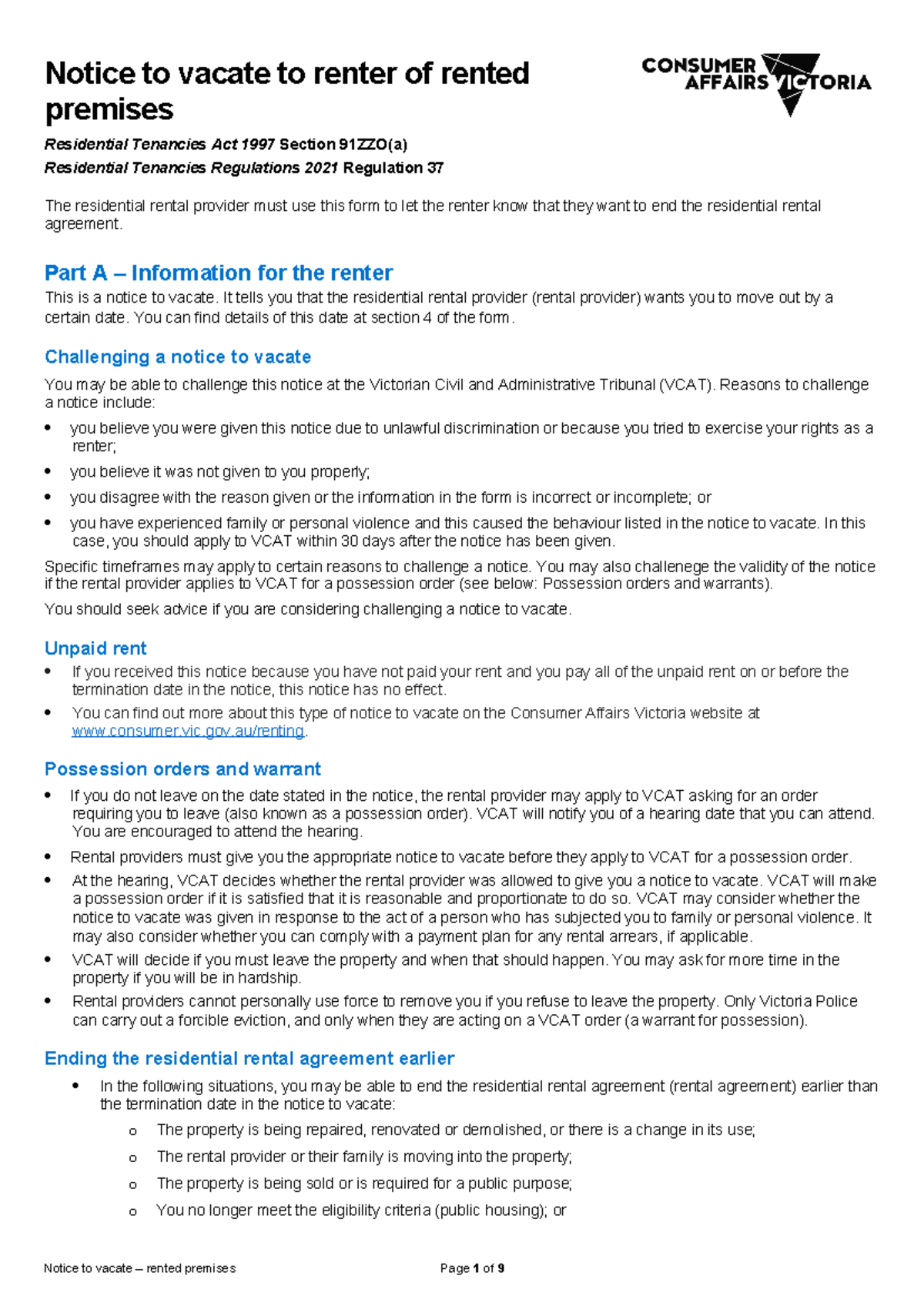 Notice to vacate hand in - Notice to vacate to renter of rented ...