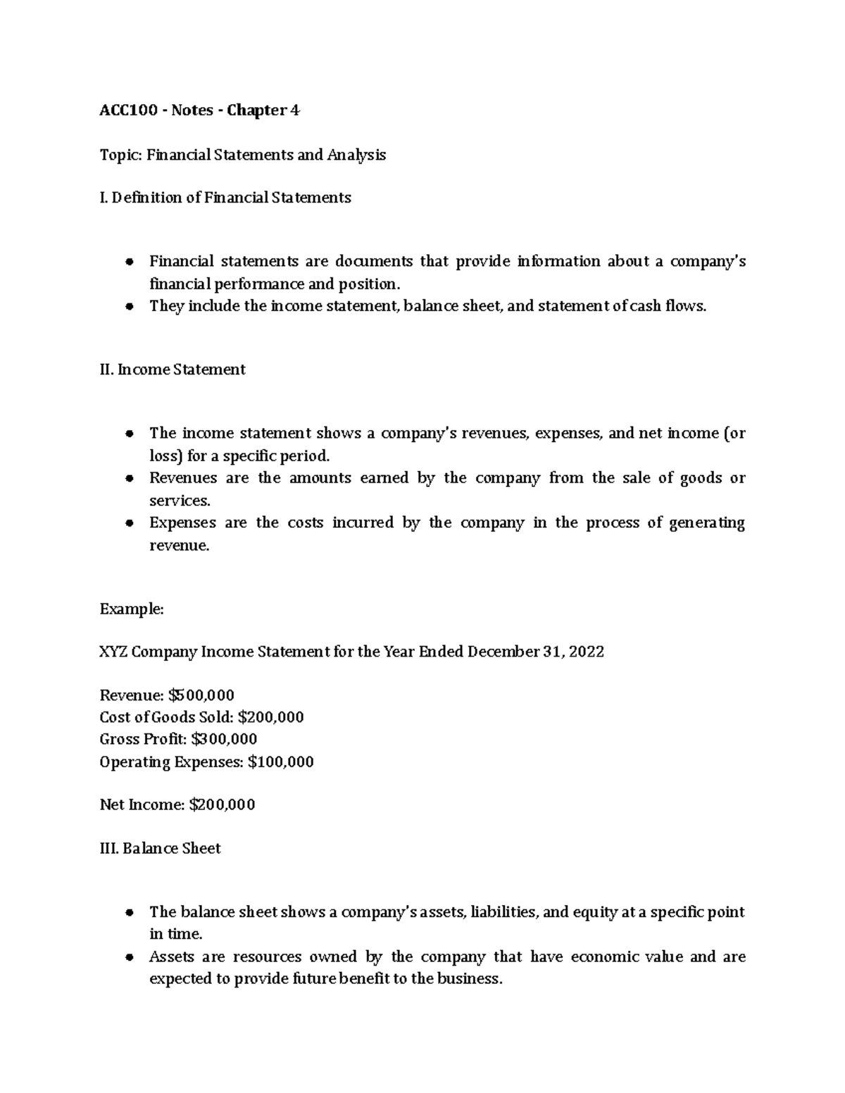 ACC100 - Notes - Chapter 4 - Definition of Financial Statements ...