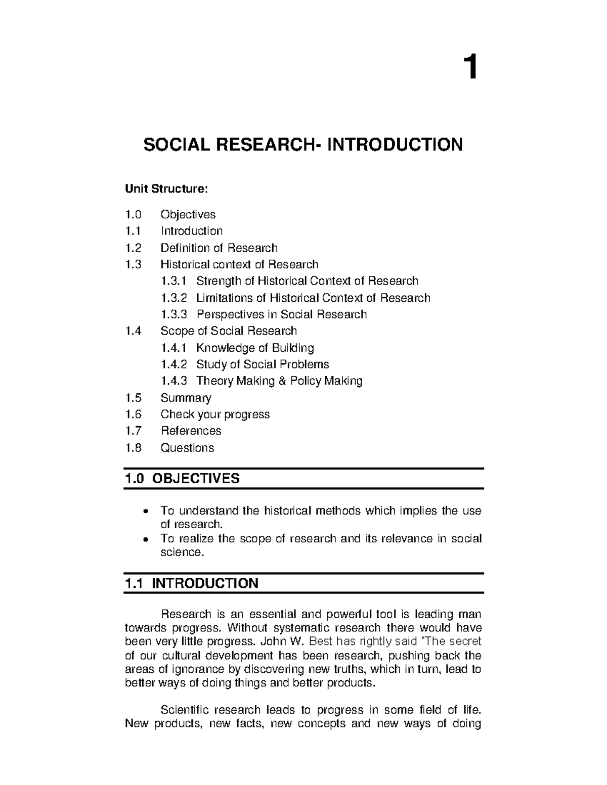 Research Methodology - IX - SOCIAL RESEARCH- INTRODUCTION Unit ...