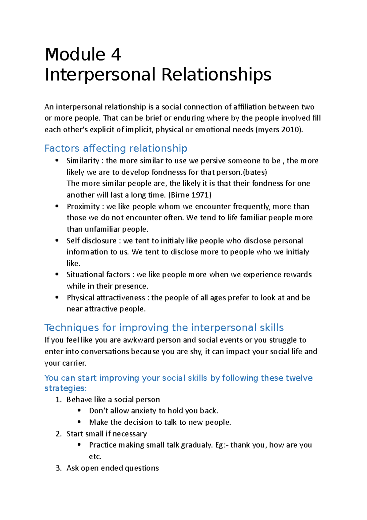 Module 4 - Easy answers - Module 4 Interpersonal Relationships An ...