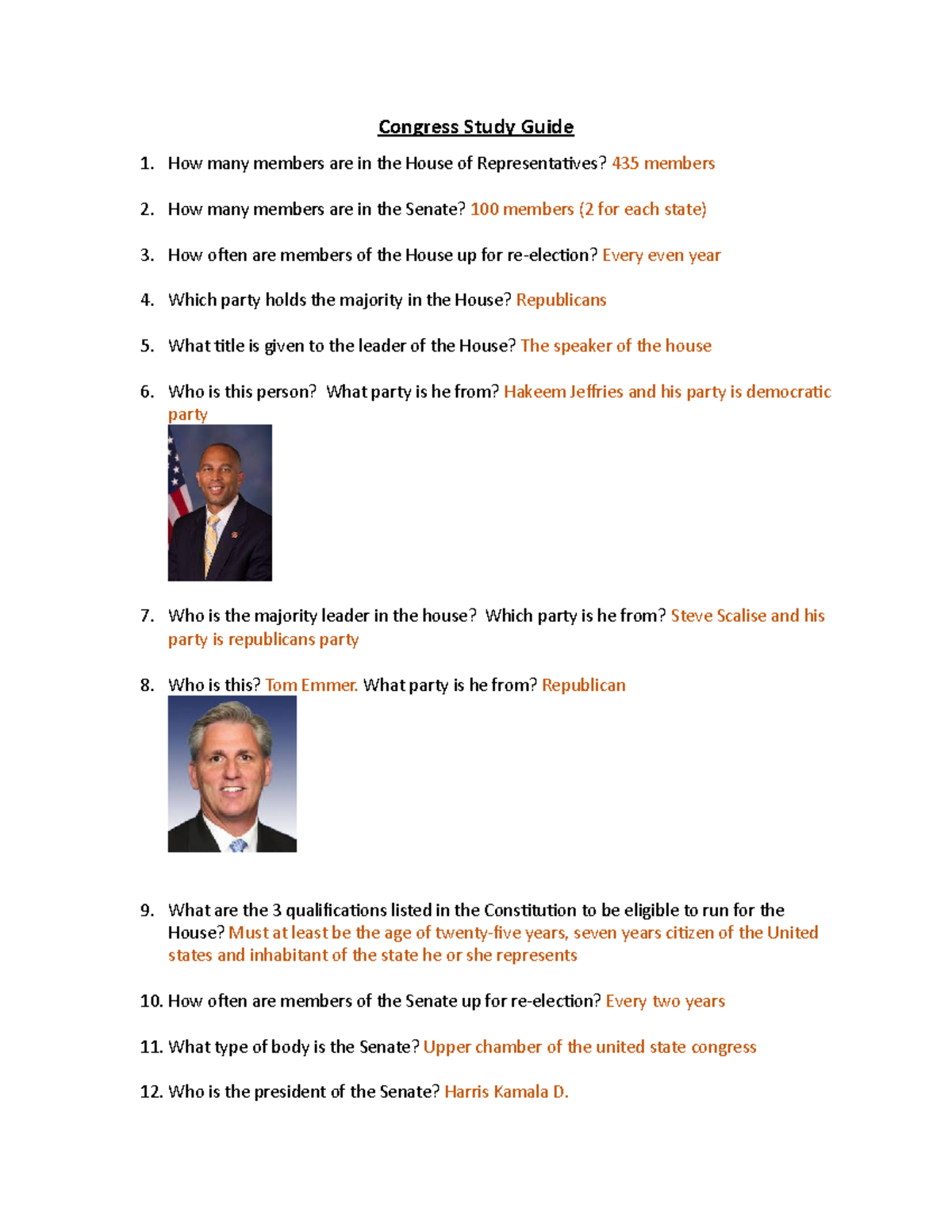 Congress Study Guide 5 - Congress Study Guide How many members are in ...