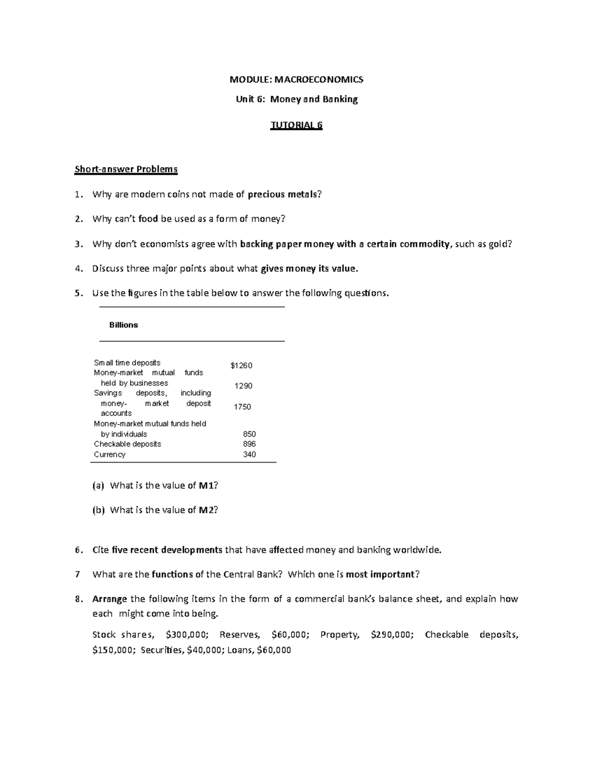 TUT Macro Unit 6 (May 2021) - MODULE: MACROECONOMICS Unit 6: Money and ...
