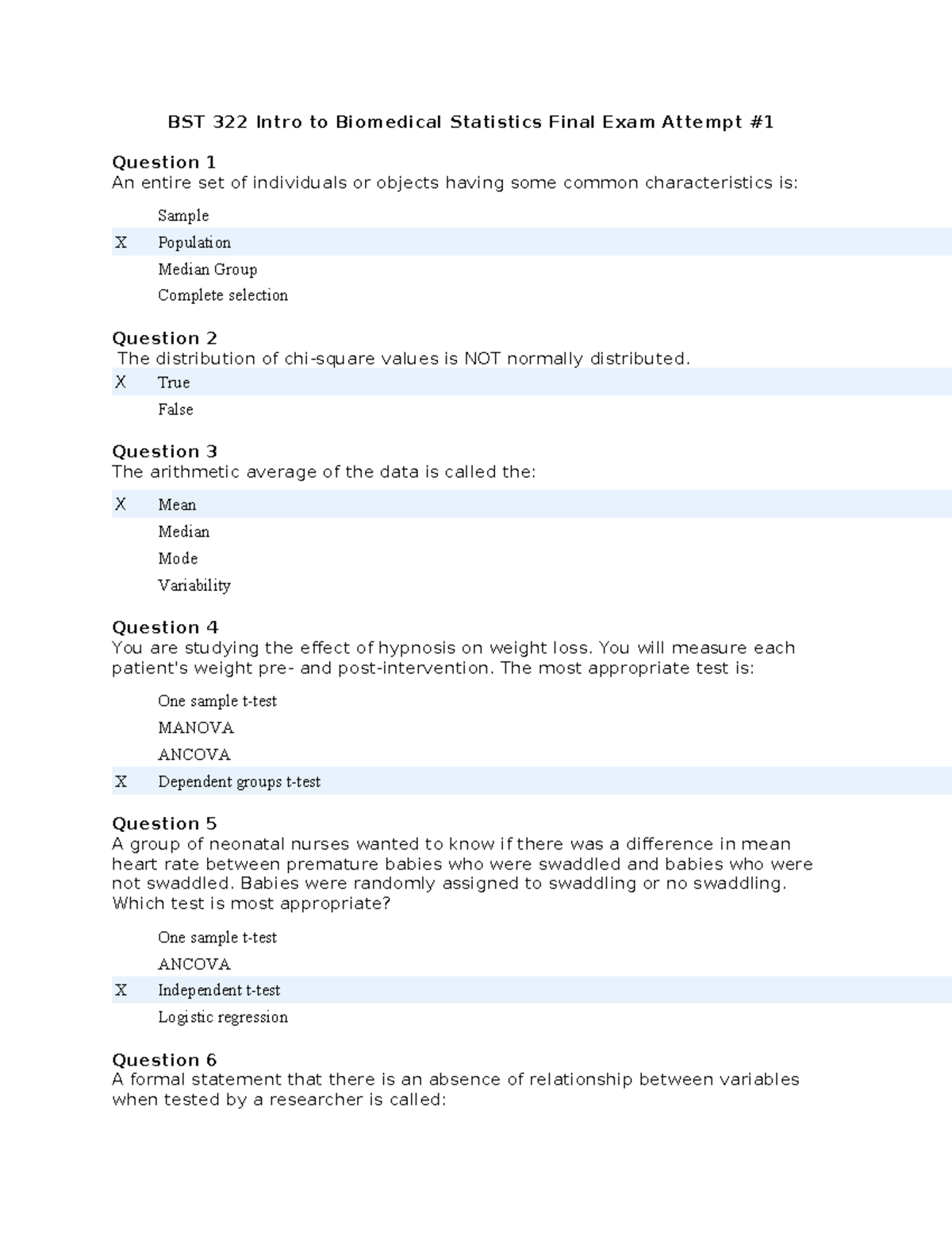 BST 322 Final Exam - BST 322 Intro to Biomedical Statistics Final Exam ...