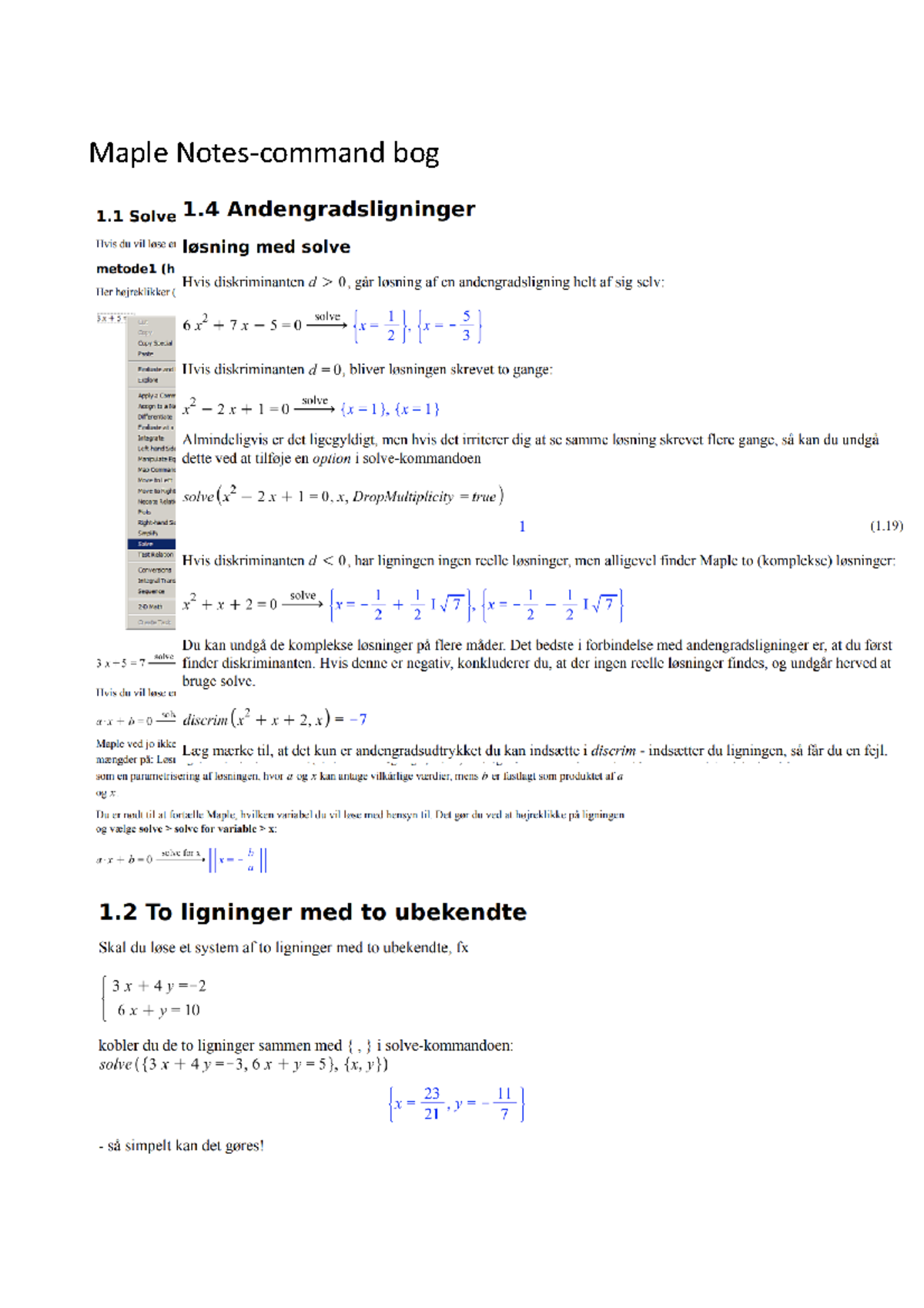 Maple indtastninger til beregninger - Mikroøkonomi - Maple Notes ...