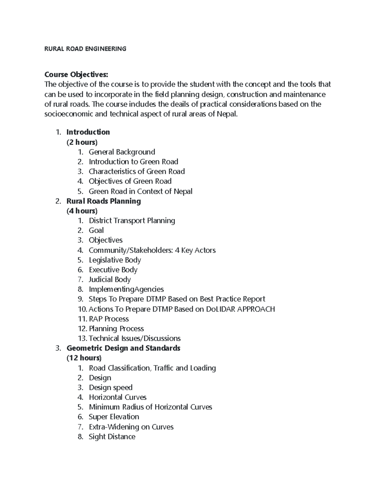 Rural Road syllabus - RURAL ROAD ENGINEERING Course Objectives: The ...