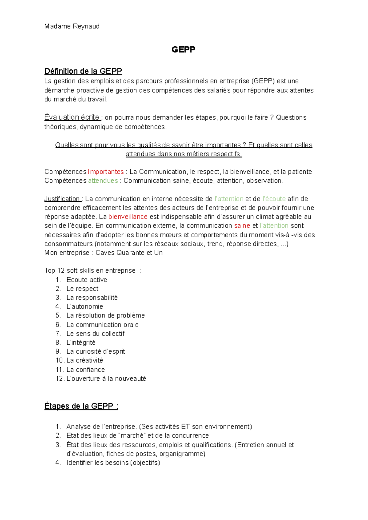 GEPP - Madame Reynaud GEPP Définition de la GEPP La gestion des emplois ...