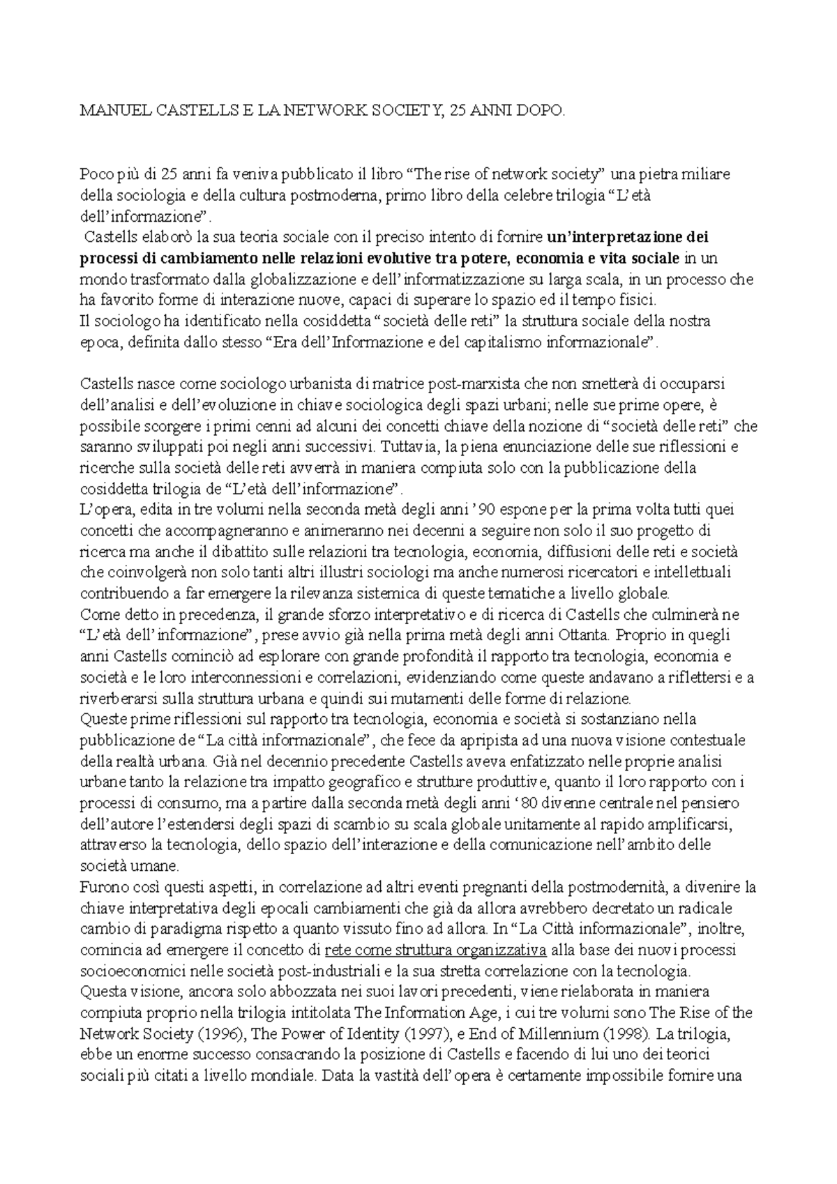 1 Manuel Castells E LA Network Society - MANUEL CASTELLS E LA NETWORK ...