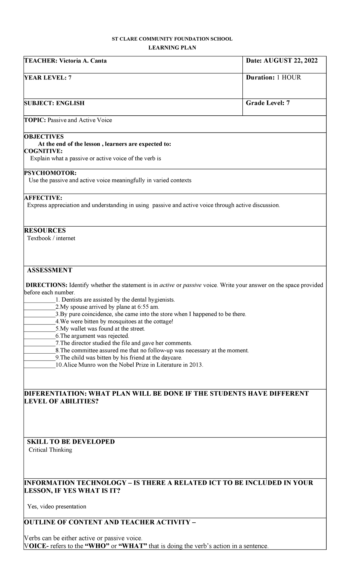 SLP in English 7 Lesson 1 - ST CLARE COMMUNITY FOUNDATION SCHOOL ...